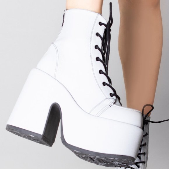 Demonia | Shoes | Camel 23 Flash Bomb Reflective Grey Platform Boots ...